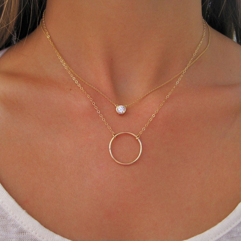Circle Pendant Necklace Silver Delicate Layering Necklace - Etsy