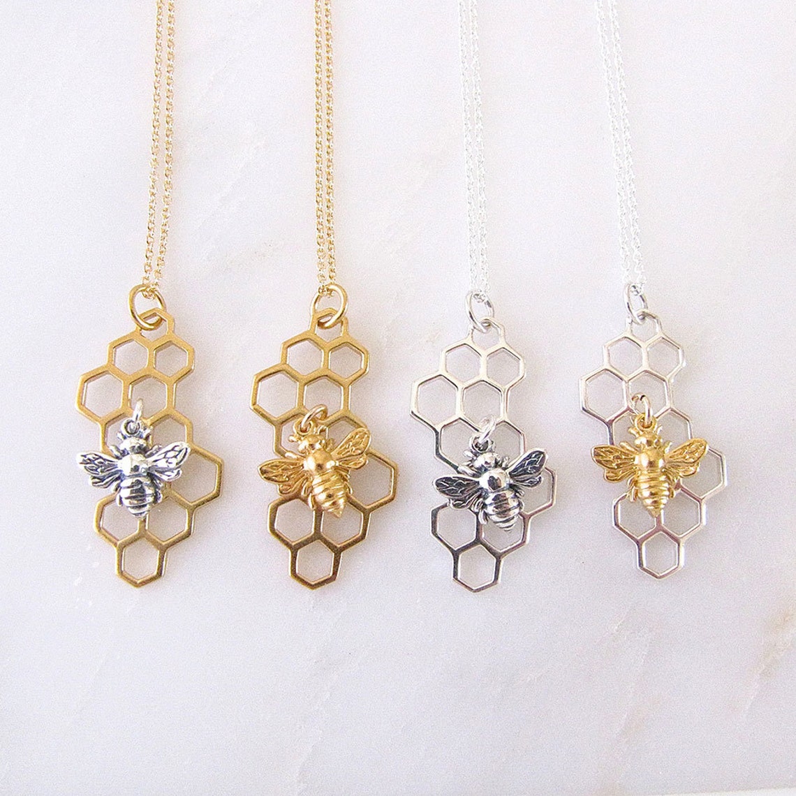 Honeycomb Necklace With Bee Charm Bee Hive Necklace Beekeeper | Etsy