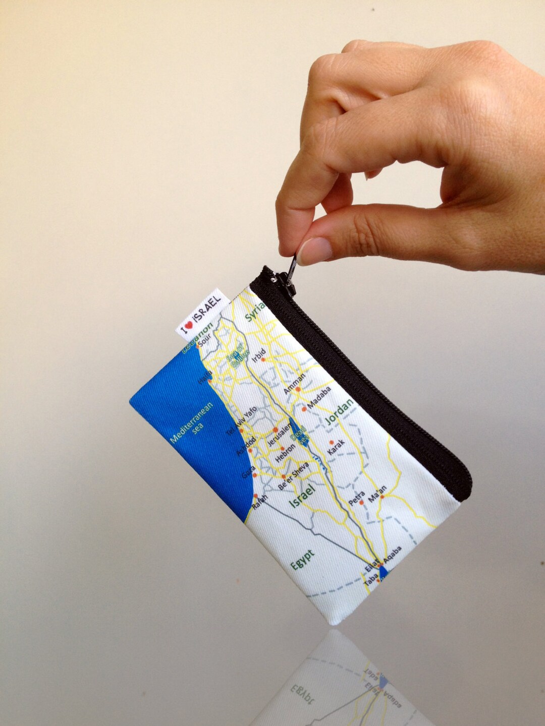 ISRAEL Map Coin Purse Wallet With Black Zipper - I Love Israel Map ...