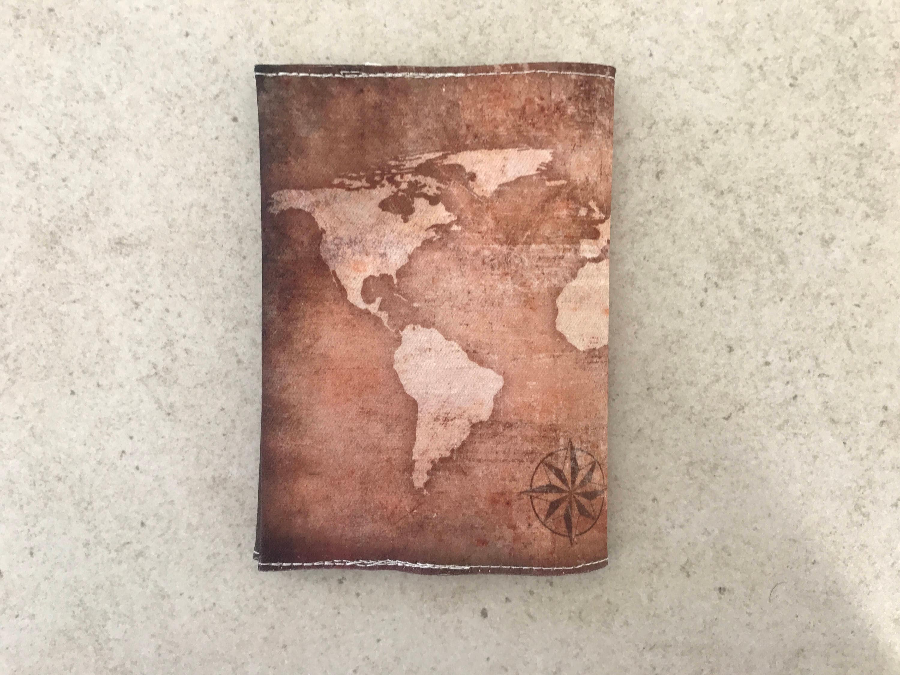 World Map Passport Cover in Brown - Passport Case With a Print of the ...