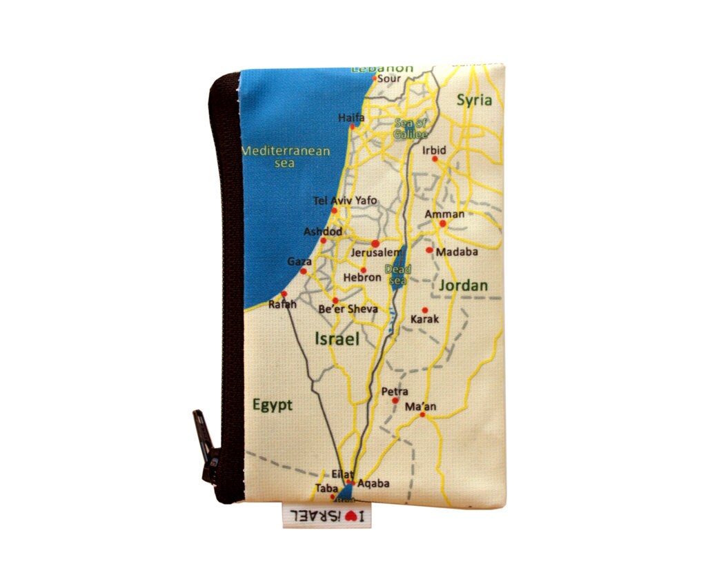 ISRAEL Map Coin Purse Wallet With Black Zipper I Love Israel Map Wallet ...