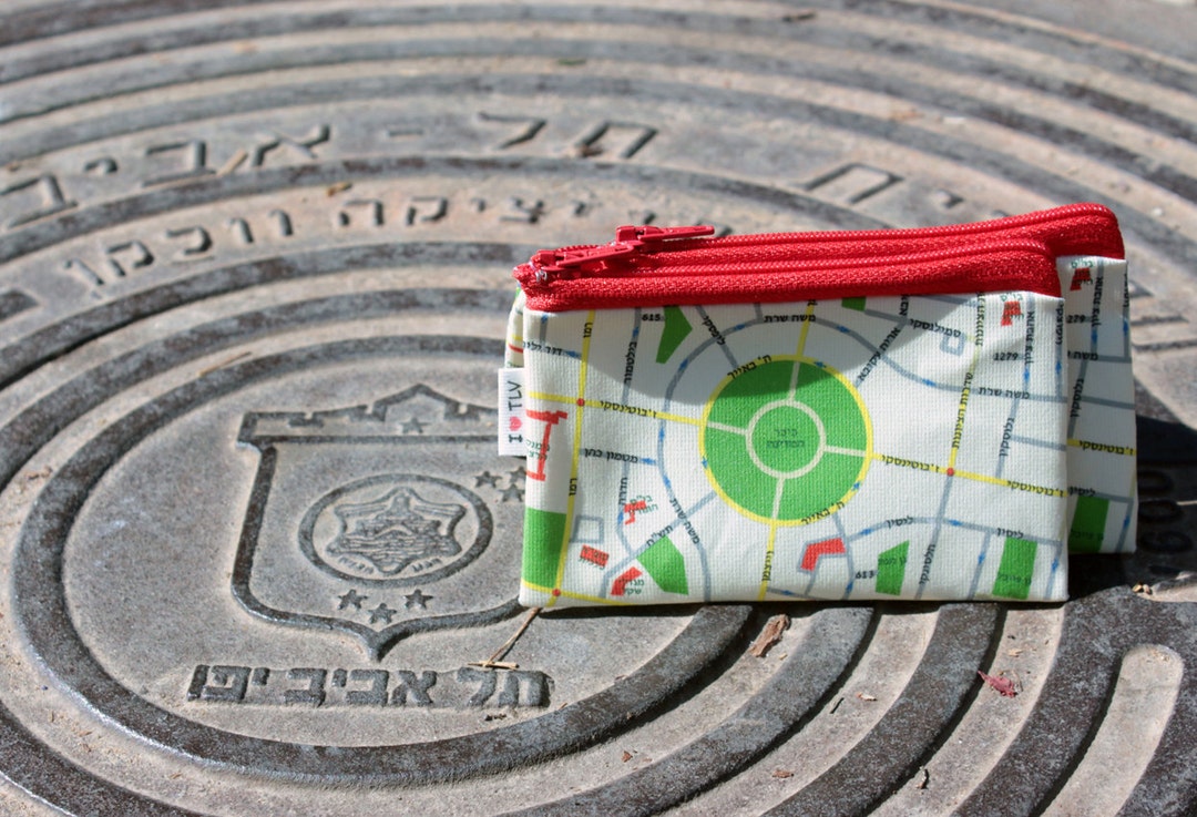 Tel Aviv Map Wallet, Map Coin Purse, Red Zipper Pouch, Souvenir From ...