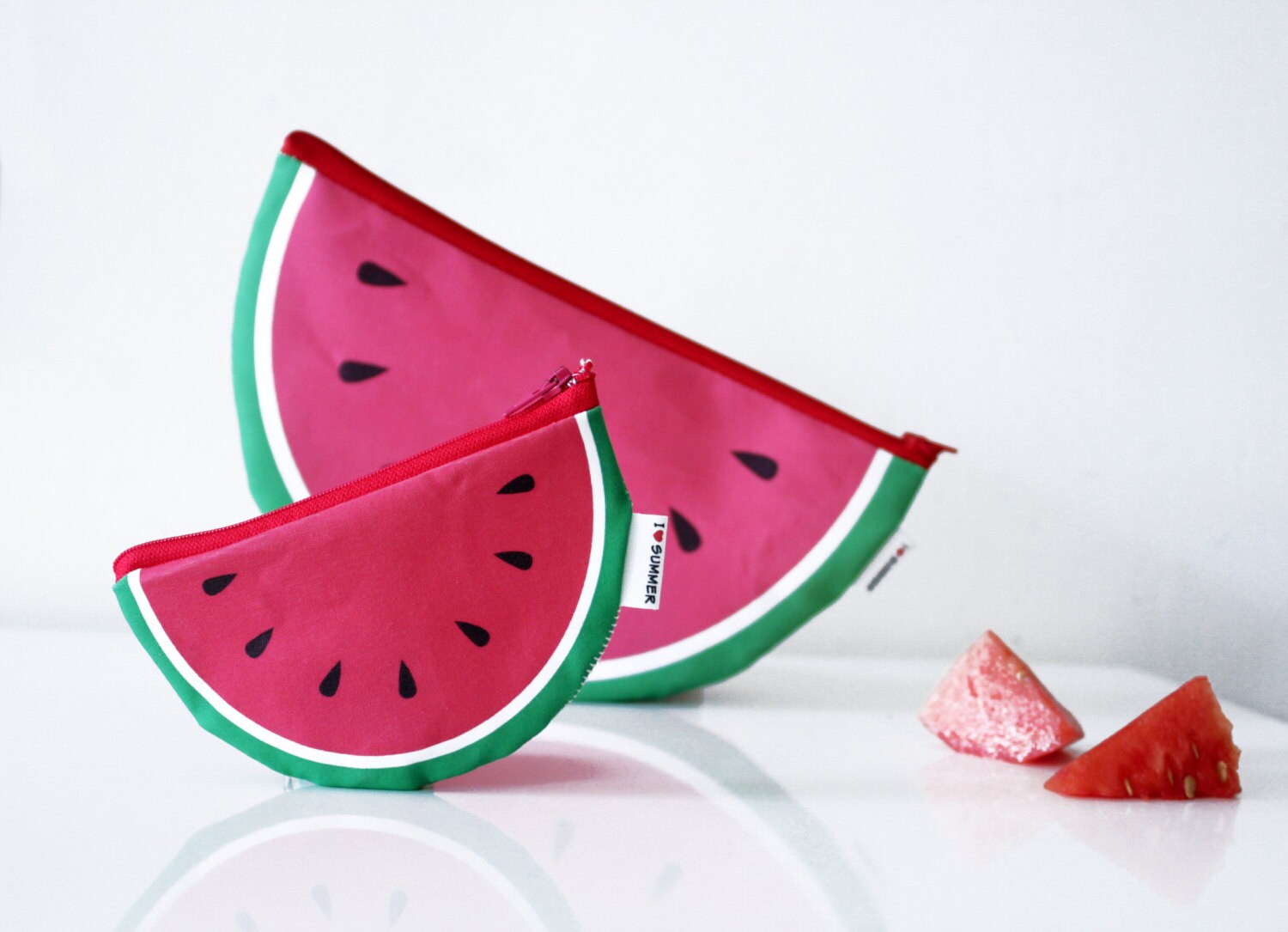 Watermelon Summer Time Zipper Pouch Set - Big Clutch Zipper Pouch and a ...
