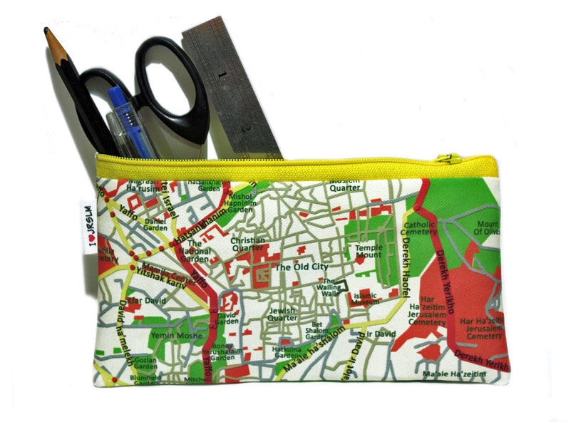 JERUSALEM Map Pencil Case Zipper Pouch Clutch a Souvenir From Israel ...