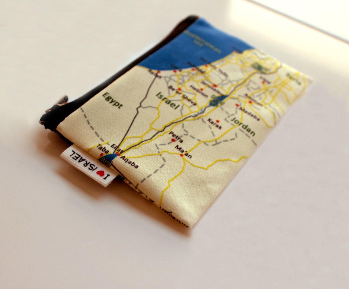 ISRAEL Map Coin Purse Wallet With Black Zipper I Love Israel Map Wallet ...