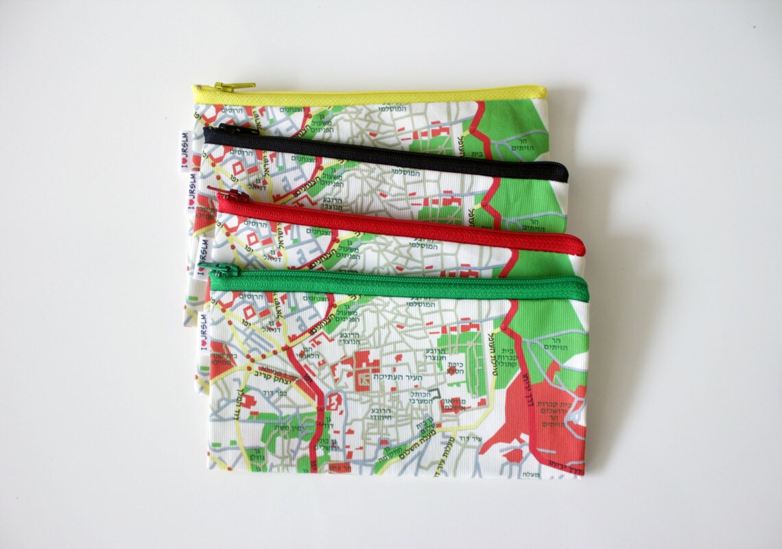 JERUSALEM Map Pencil Case Zipper Pouch Clutch a Souvenir From Israel ...