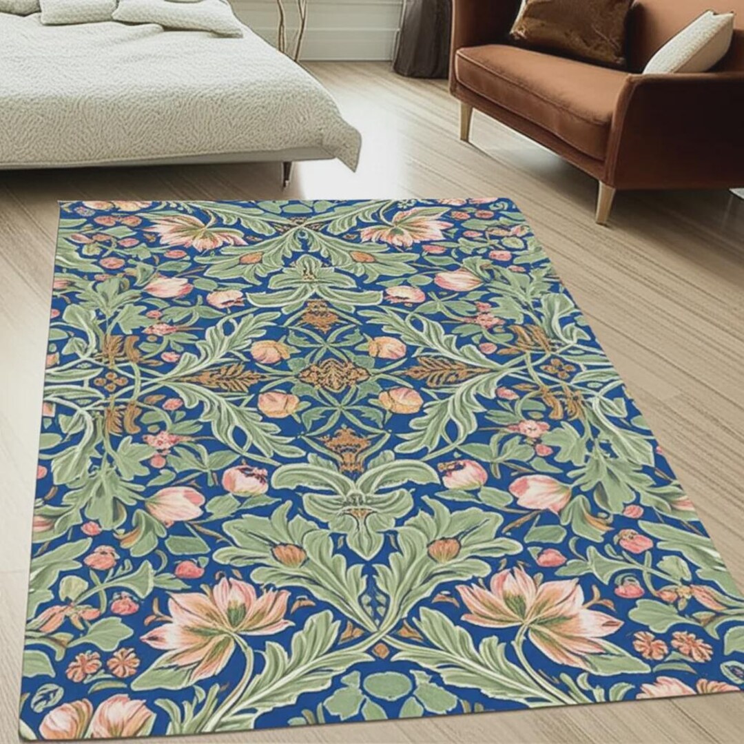 Floral Blue Rug, Custom Cottagecore Area Rug, Light Blue Flower Carpet ...