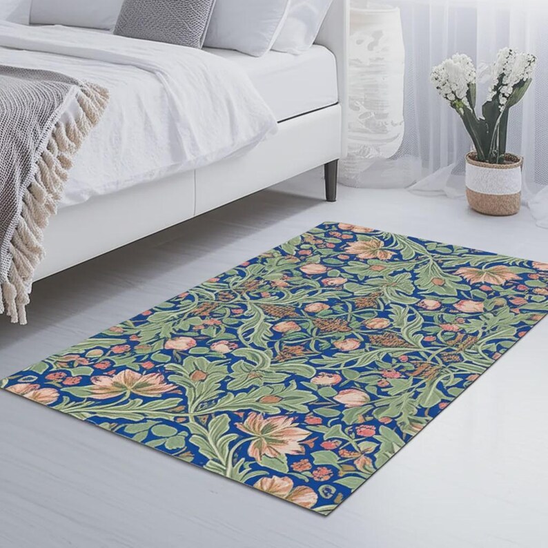 Floral Blue Rug, Custom Cottagecore Area Rug, Light Blue Flower Carpet ...
