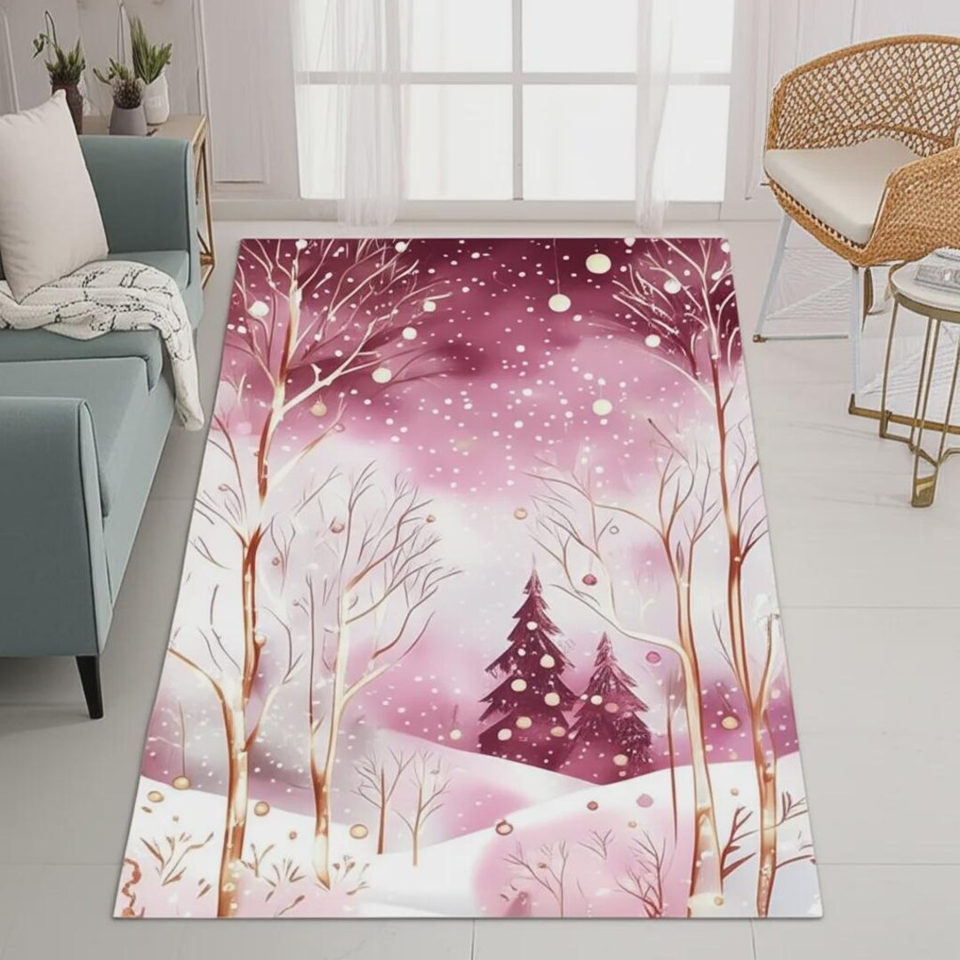 Winter Forest Rug, Custom Snowy Pine Tree Area Carpet, Rustic Cabin ...