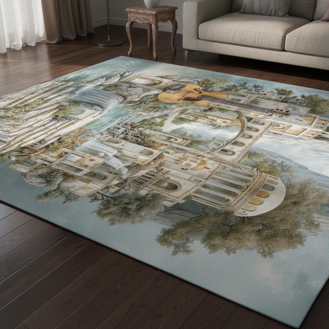 Surreal Waterfall Premium Rug, Architectural Art Rug, Musical Landscape ...