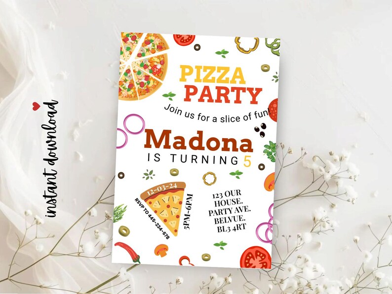 Pizza Party Invitation, Pizza Birthday Party, Editable Pizza Making ...