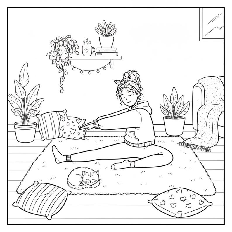 Girl Moments Daily Activities Coloring Book: 46 Printable Pages ,cozy ...