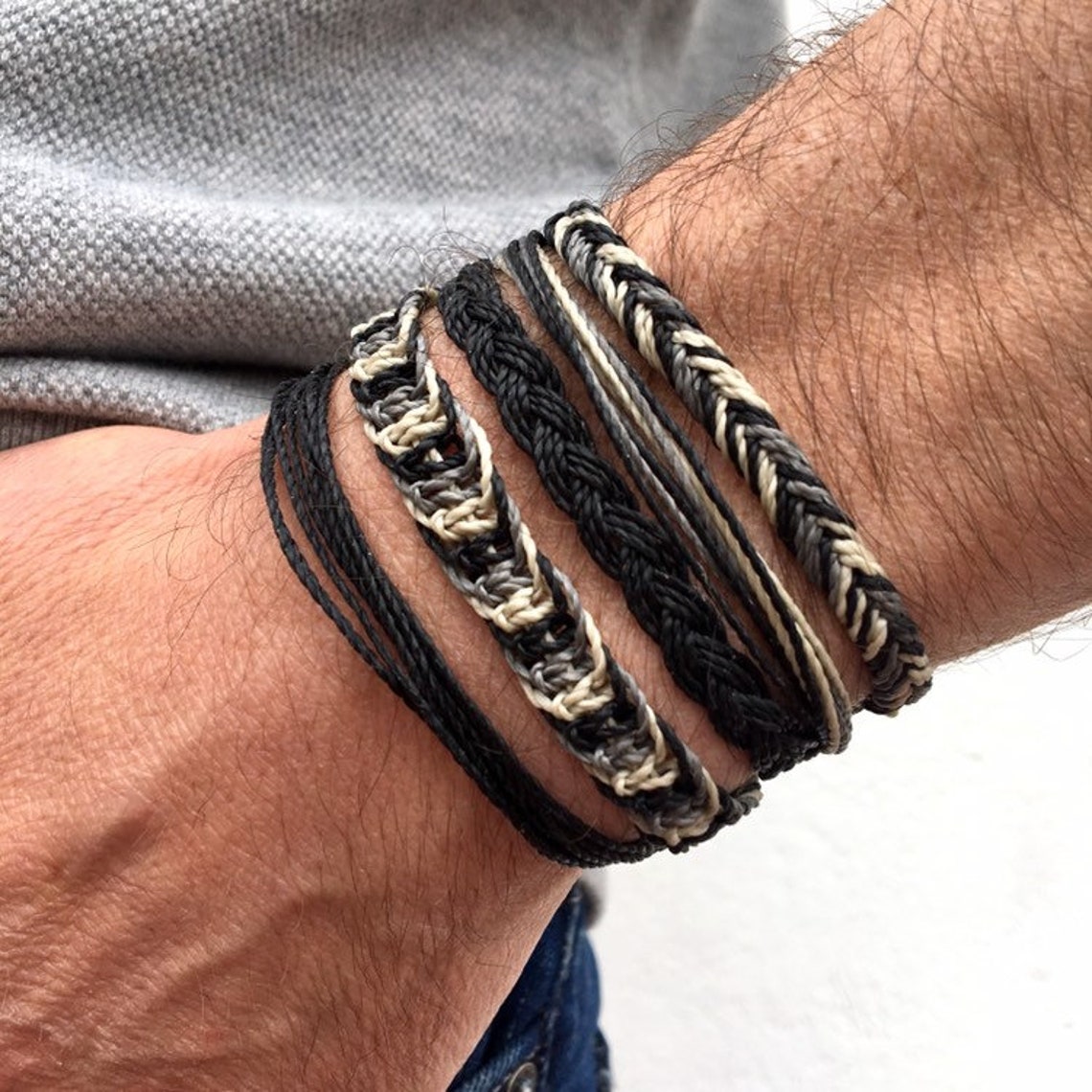Set of Five Macrame Bracelets for Men 5 Stackable Mens - Etsy