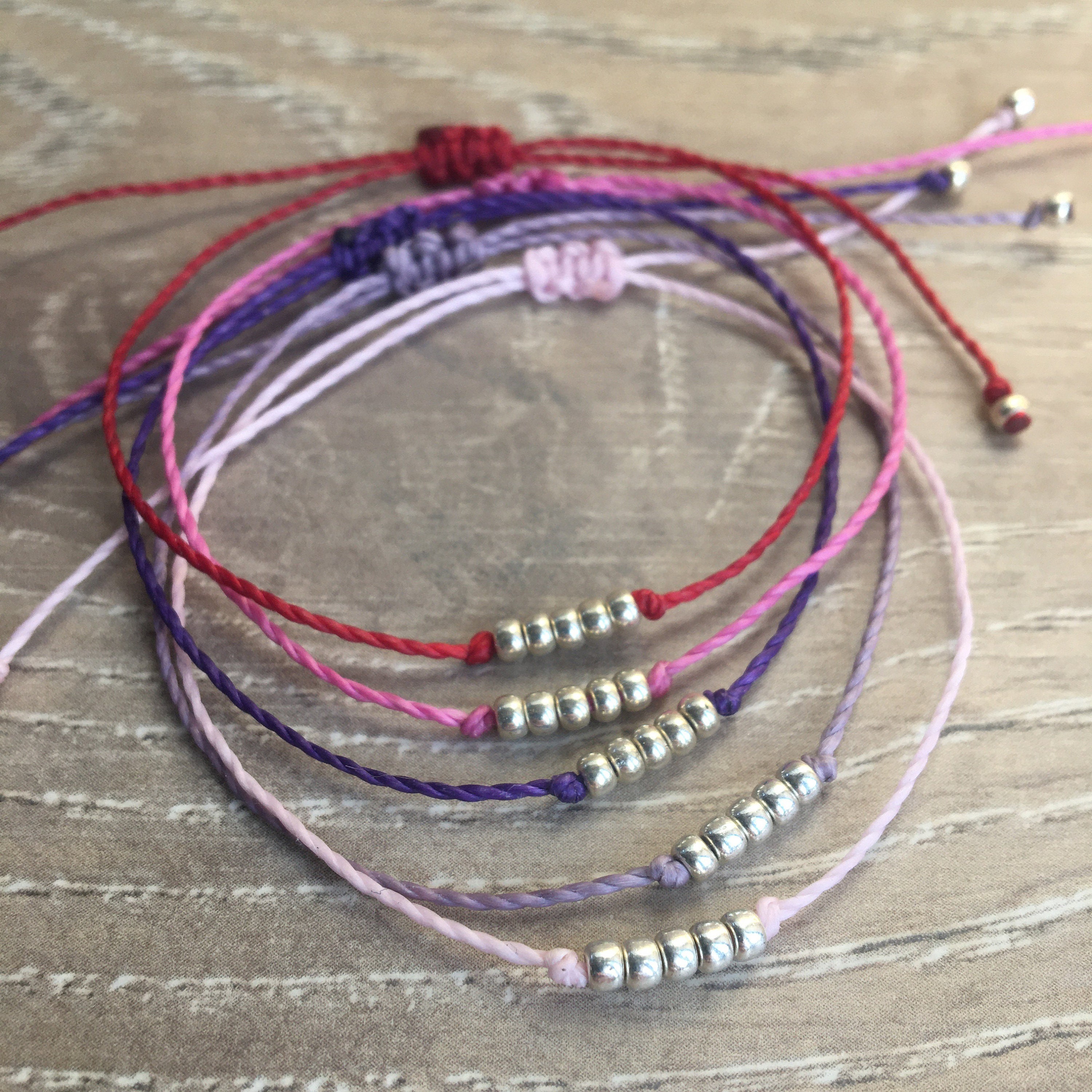 Tiny beaded string bracelet or anklet adjustable minimalist | Etsy