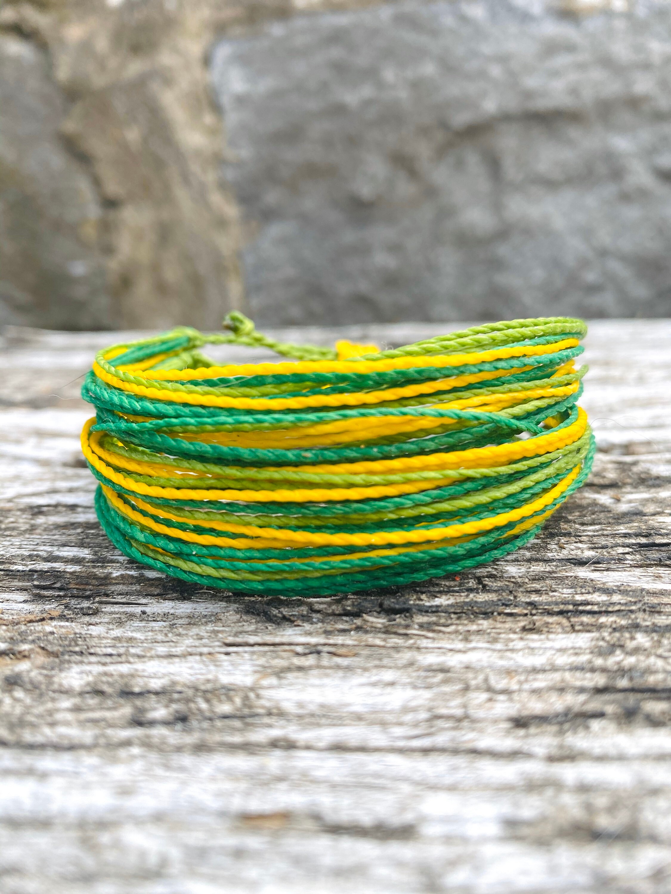 Green and yellow adjustable string bracelet waterproof beach | Etsy