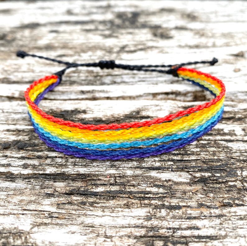Rainbow String Bracelet: Adjustable Waxed Cord Macrame Pride Jewelry - Etsy