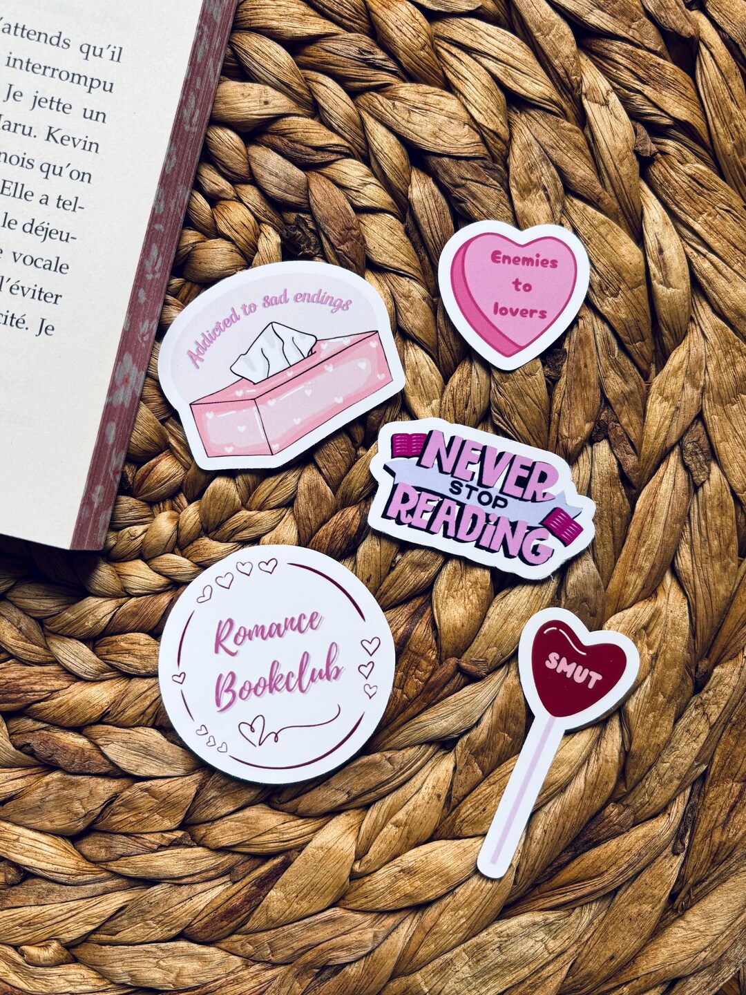 5 Romance Themed Stickers for Book Lovers - Pink Decor for Kindle and ...