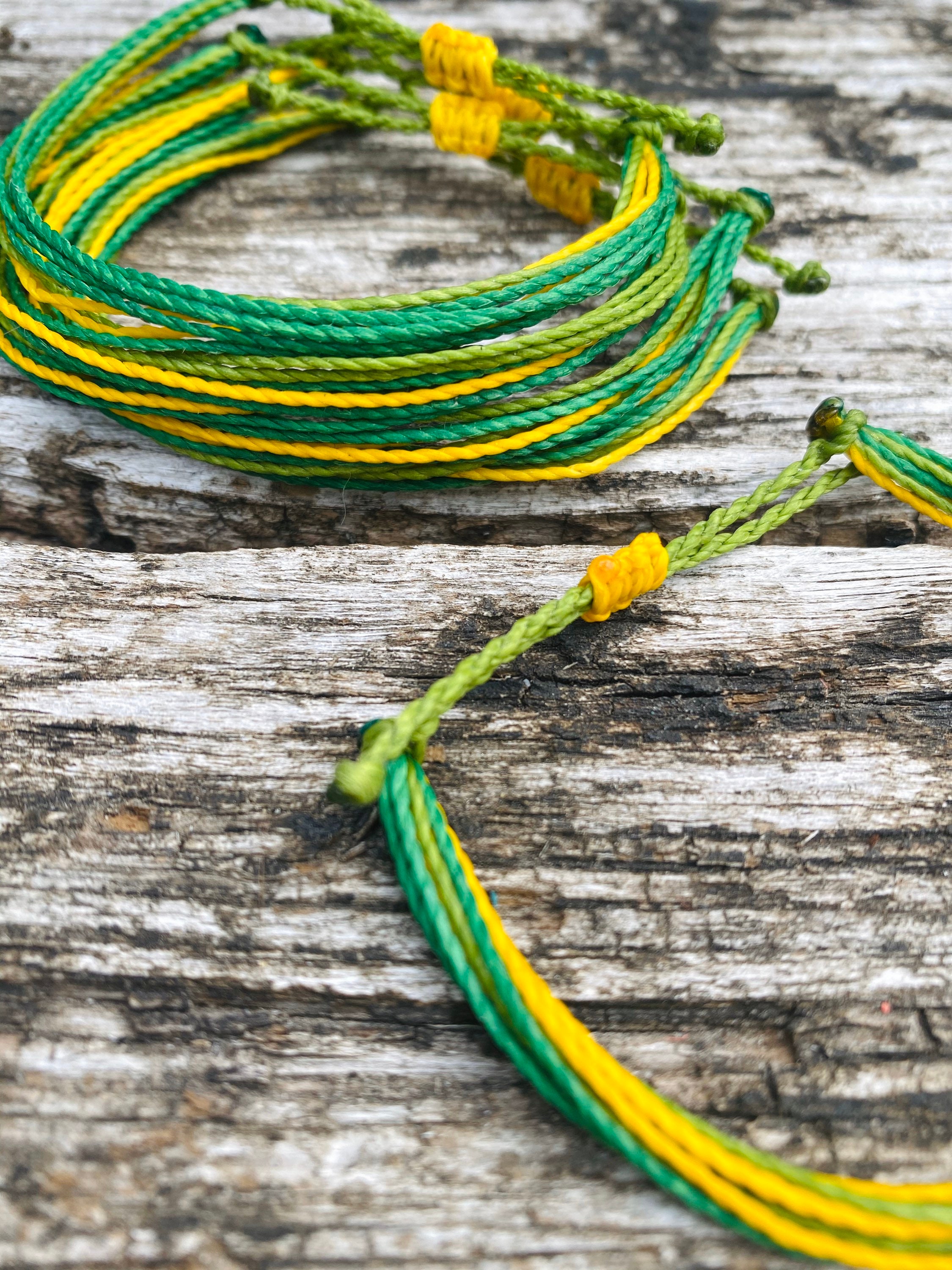 Green and yellow adjustable string bracelet waterproof beach | Etsy