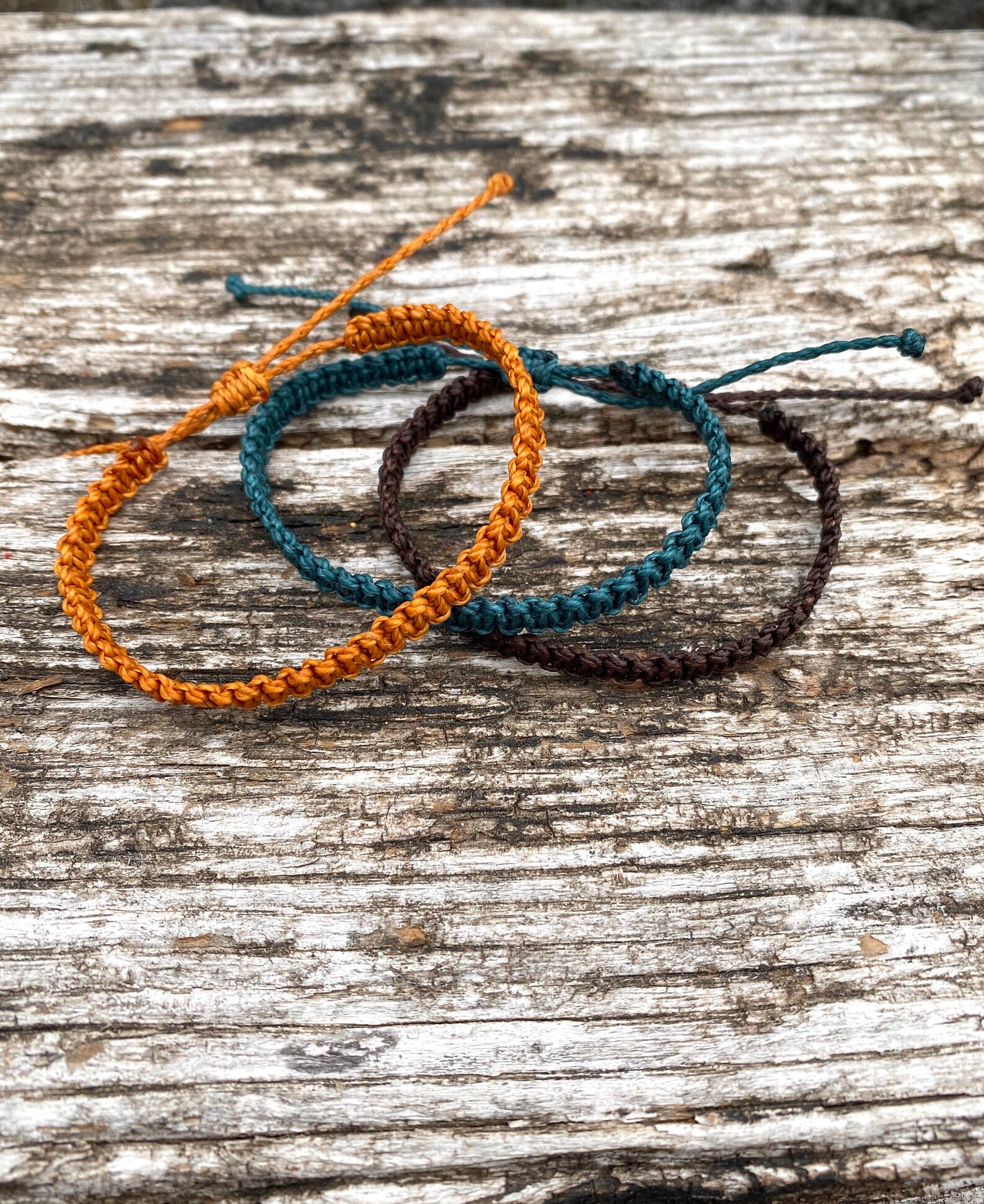 Waxed cord macrame bracelet for men or women brown emerald | Etsy