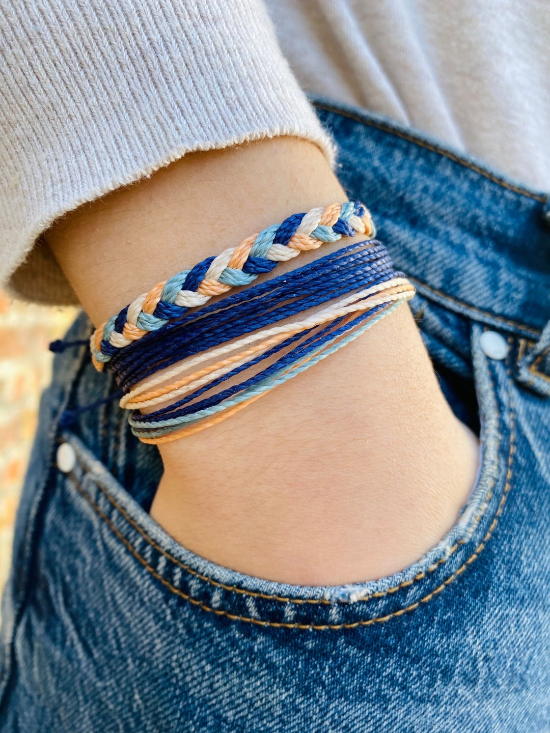 Braided Macrame Bracelet Set: Coral, Blue, Waterproof Cord - Etsy