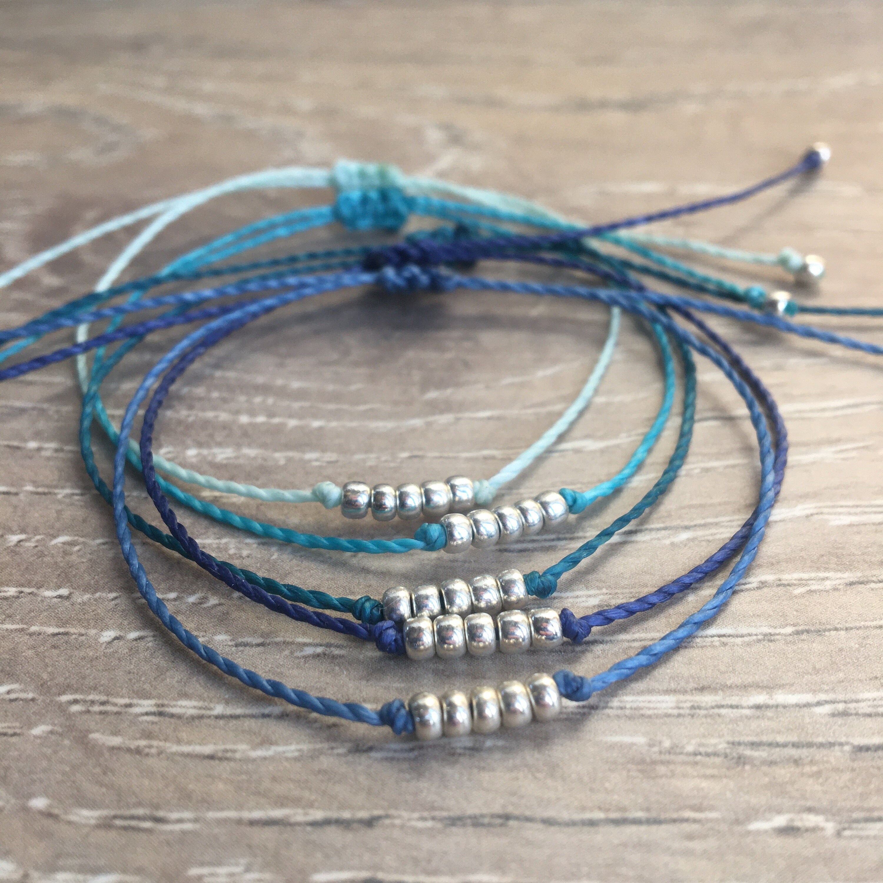 Tiny beaded string bracelet or anklet adjustable minimalist | Etsy