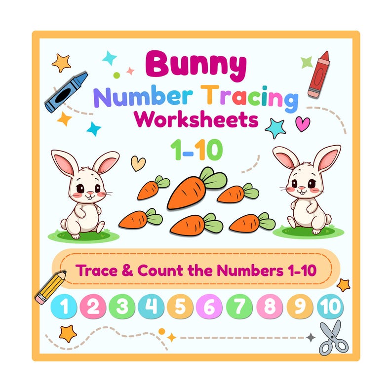 Bunny Number Tracing Worksheets 1-10 | Preschool Math (PDF Pattern) - Etsy