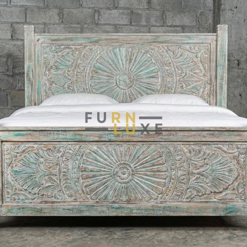 Whitewashed King Platform Bed - Etsy