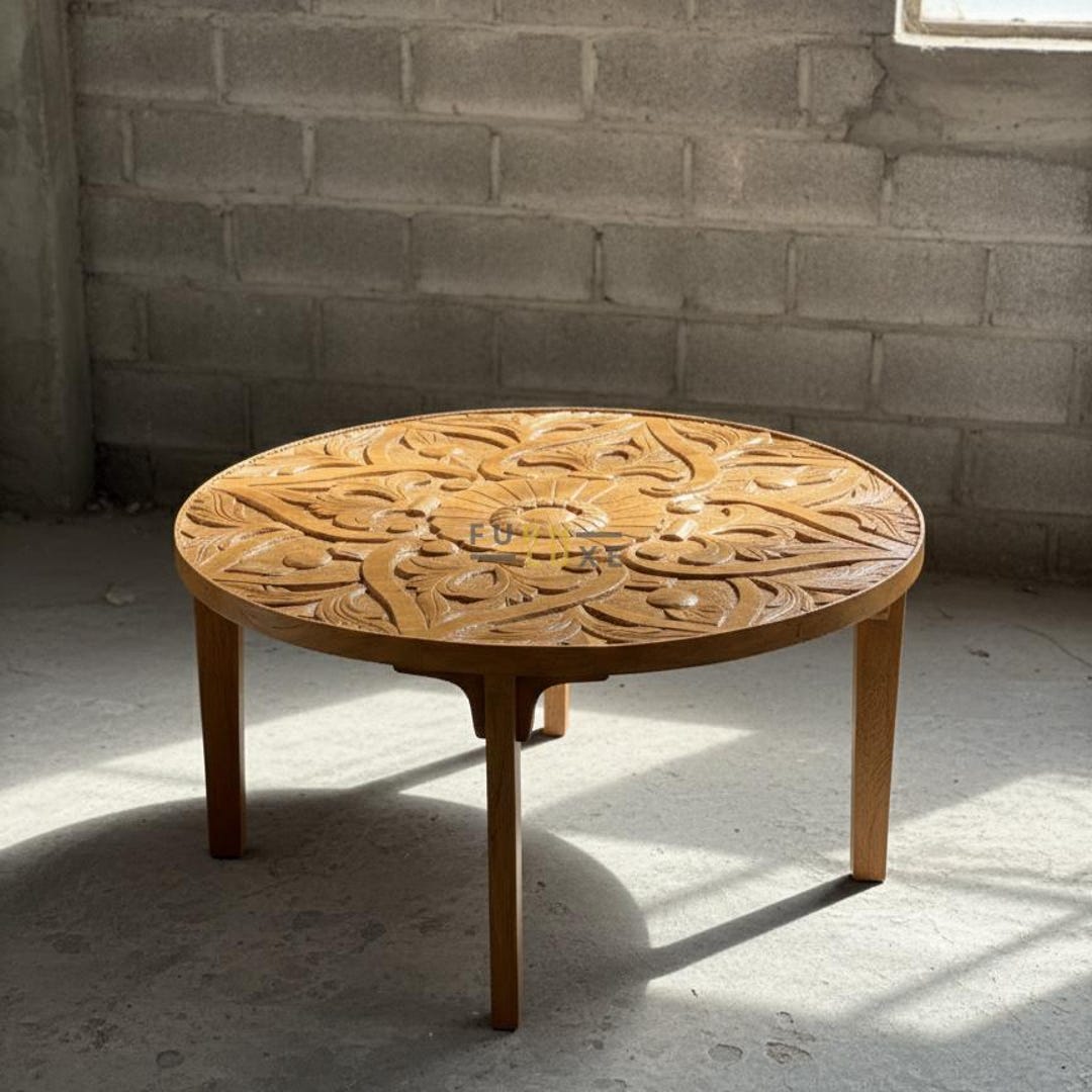Hand Carved Mandala Coffee Table, Solid Mango Wood Indian Artisan ...