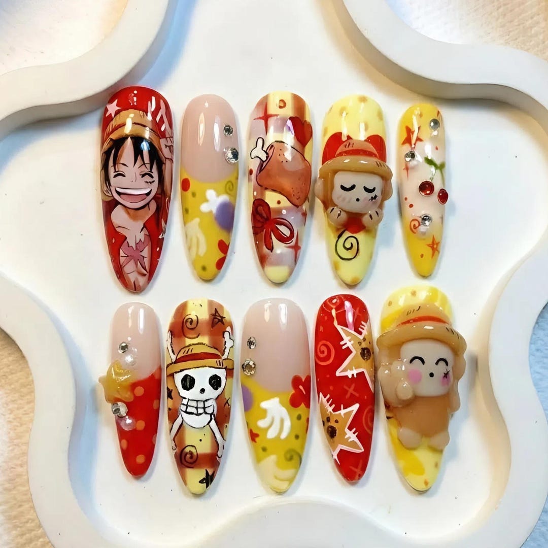Kawaii Anime Press on Nails | One Piece Luffy Chopper Fake Nails | 3D ...