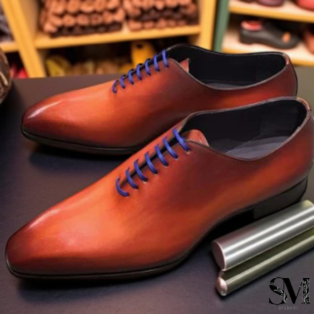 Handmade Men's Dark Tan Leather Dress Shoes | Classic Lace-up Formal ...