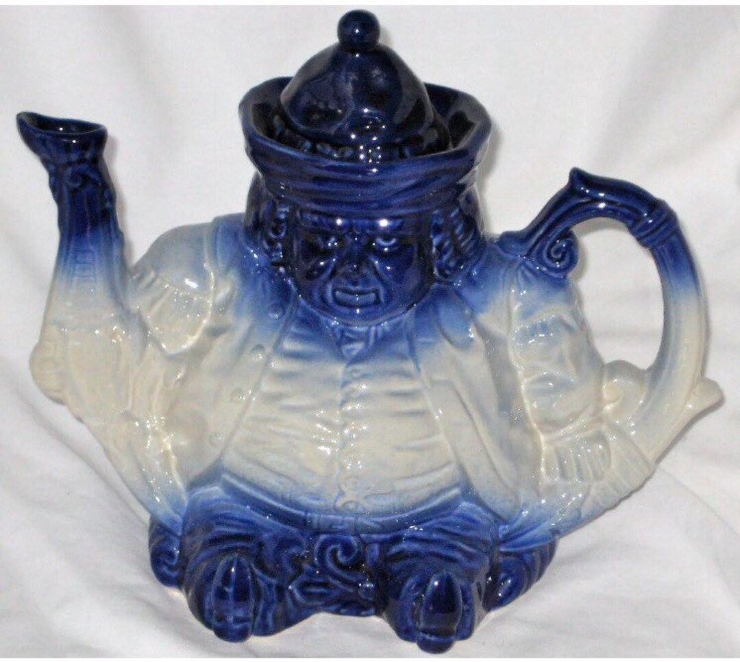 Unused TOBY JUDGE STAFFORDSHIRE Flow Blue Teapot Seated Fat Man Ceramic ...