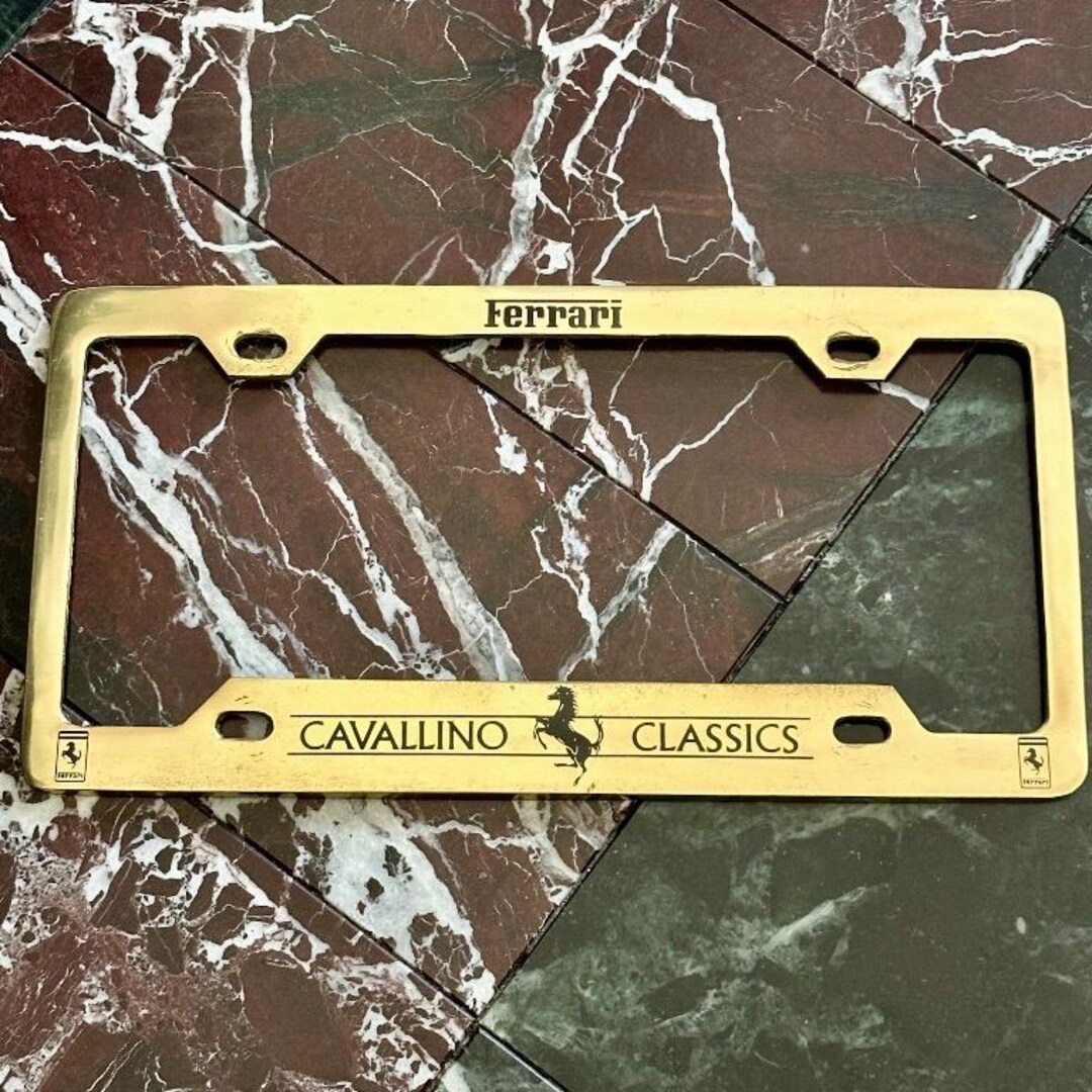 Vintage 1980s Gold Bronze FERRARI License Plate Frame Holder CAVALLINO ...
