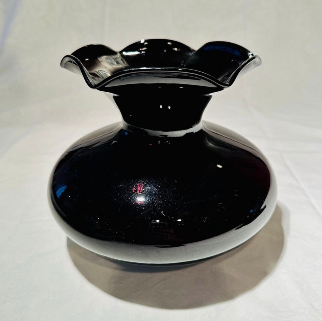Vintage DEPRESSION GLASS Black Purple Amethyst Large Spittoon VASE ...