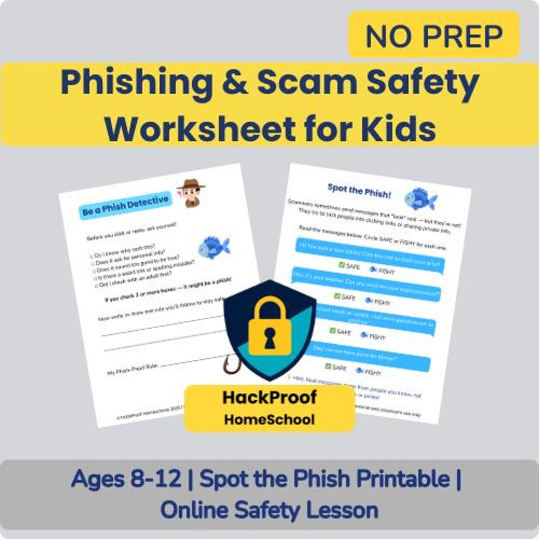 Phishing & Scam Safety Worksheet for Kids | Ages 8–12 | Spot the Phish ...