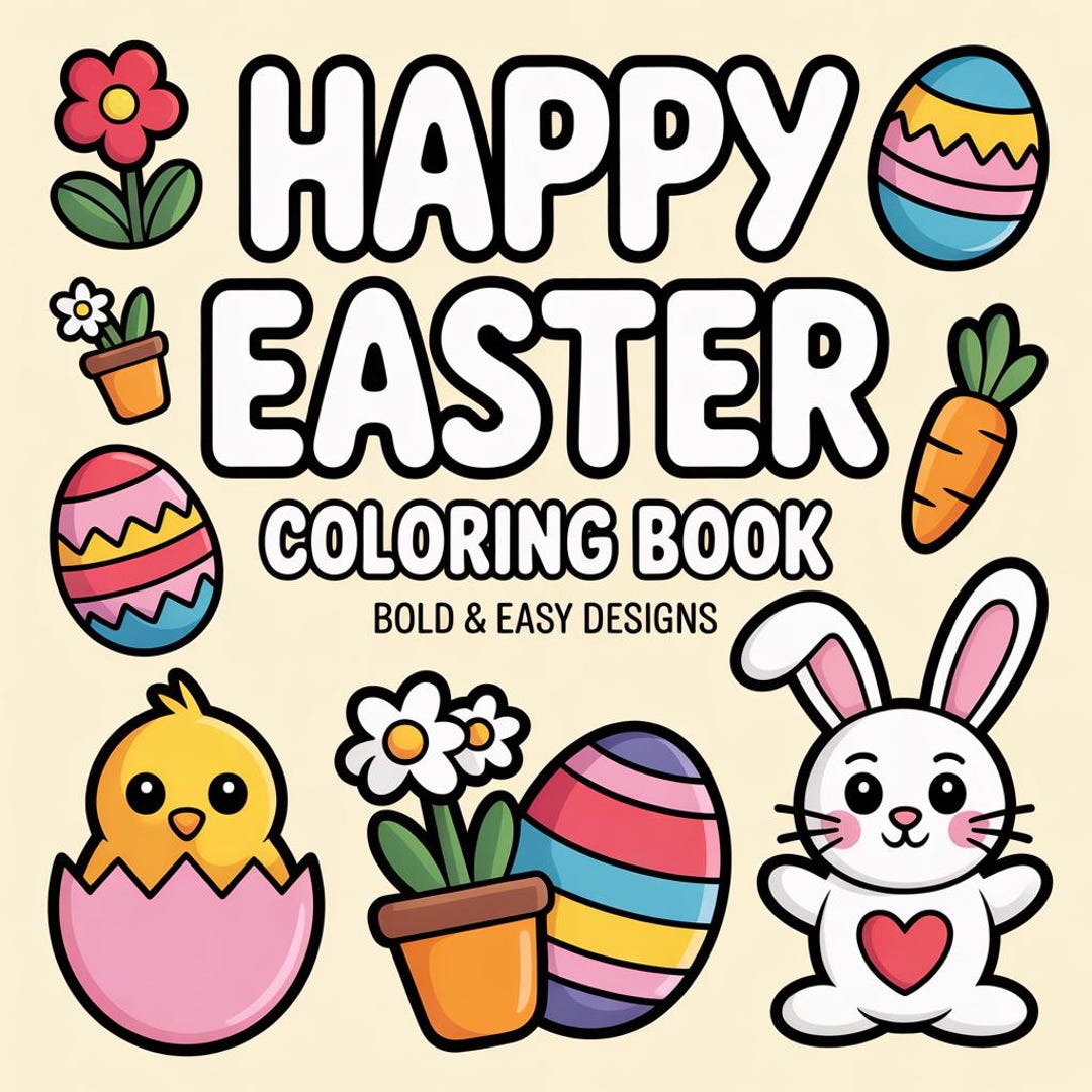 Happy Easter Coloring Book: 60+ Bold and Easy Designs for Adults, Teens ...