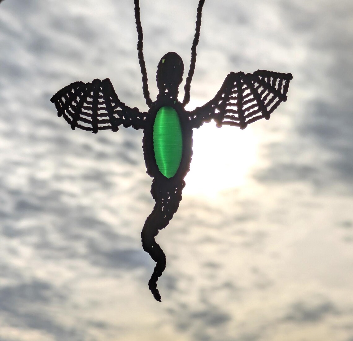 Macrame Dragon Pendant With Cat Eye Stone, Brown and Green Micro ...
