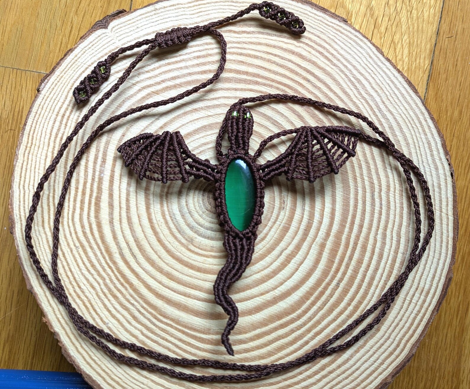 Macrame Dragon Pendant With Cat Eye Stone, Brown and Green Micro ...