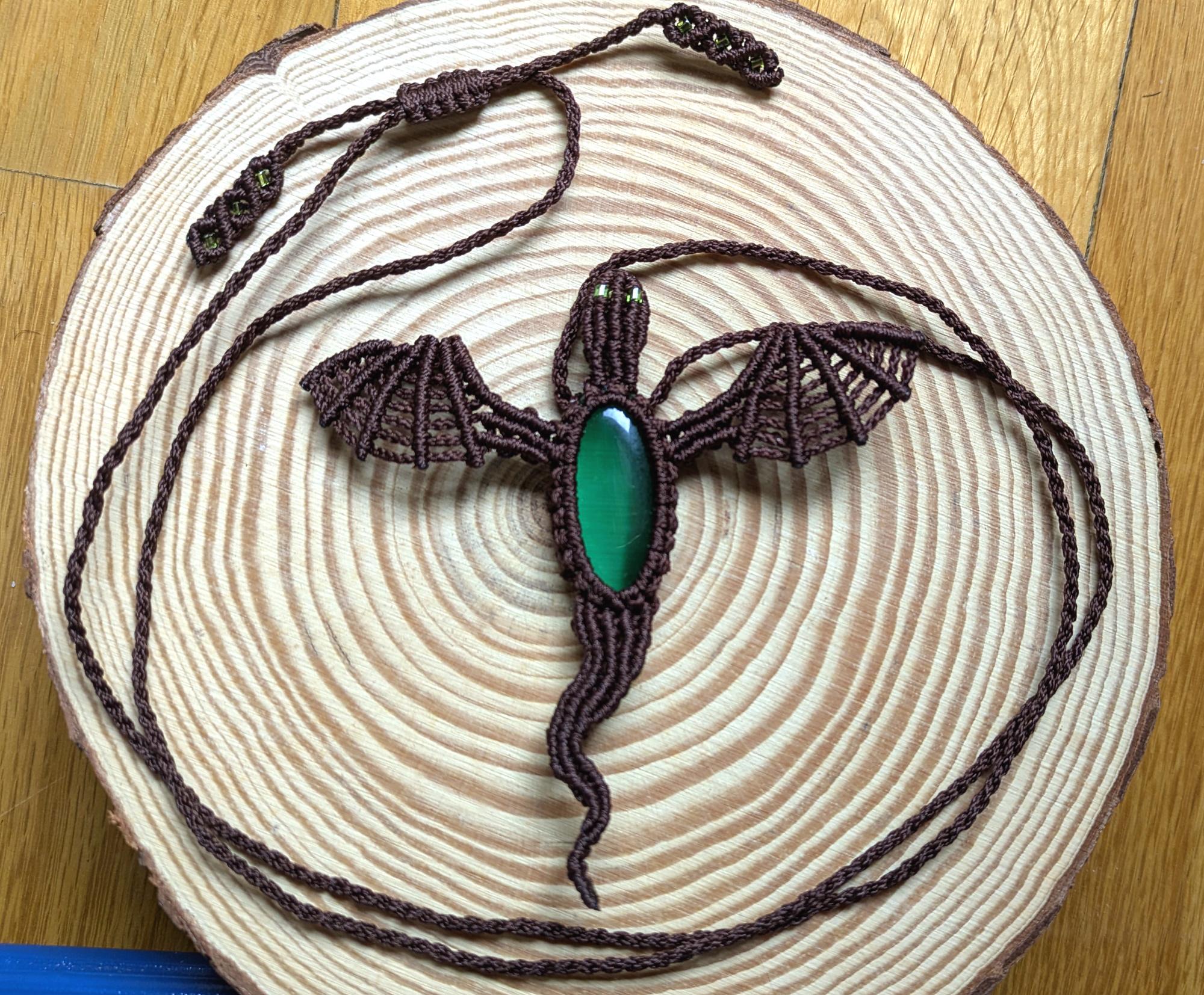 Macrame Dragon Pendant With Cat Eye Stone, Brown and Green Micro ...