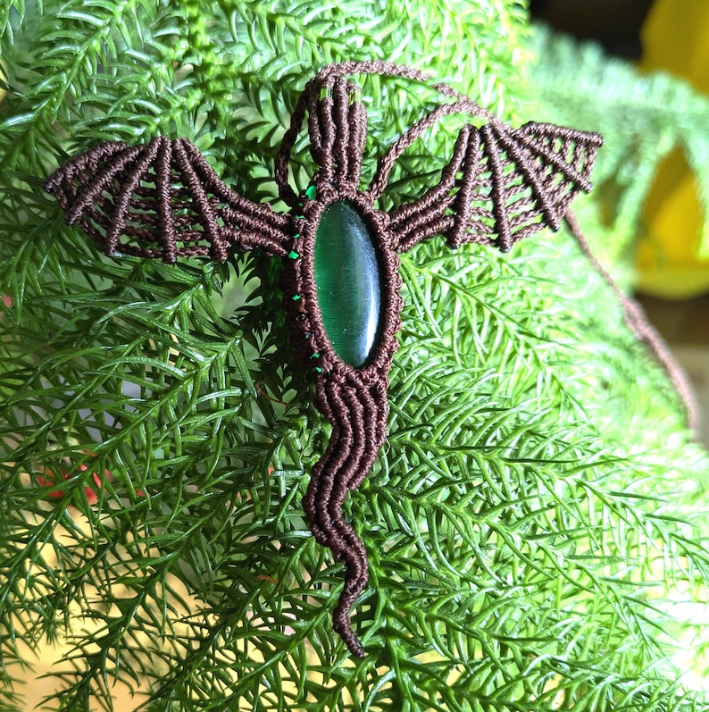 Macrame Dragon Pendant With Cat Eye Stone, Brown and Green Micro ...