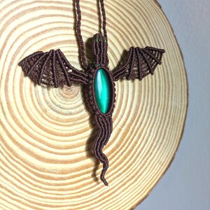 Macrame Dragon Pendant With Cat Eye Stone, Brown and Green Micro ...