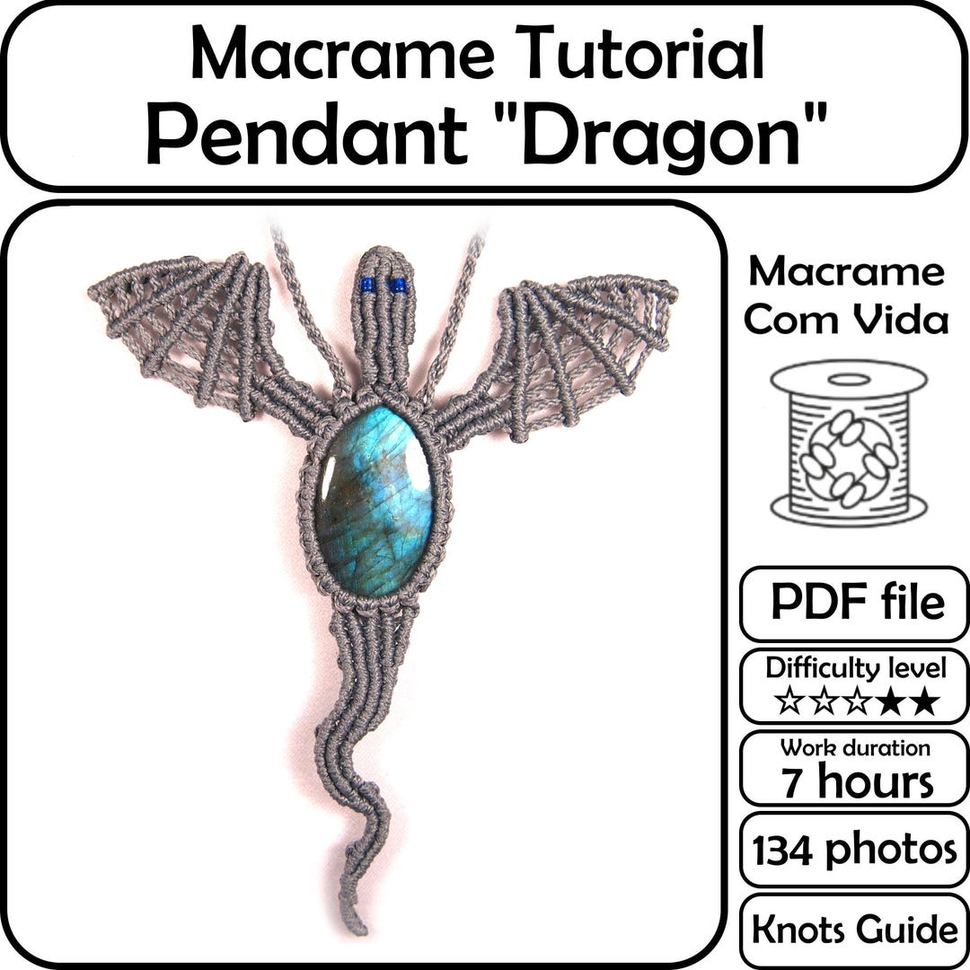 Macrame Dragon Pendant Pattern: Micromacrame Necklace Tutorial (PDF ...