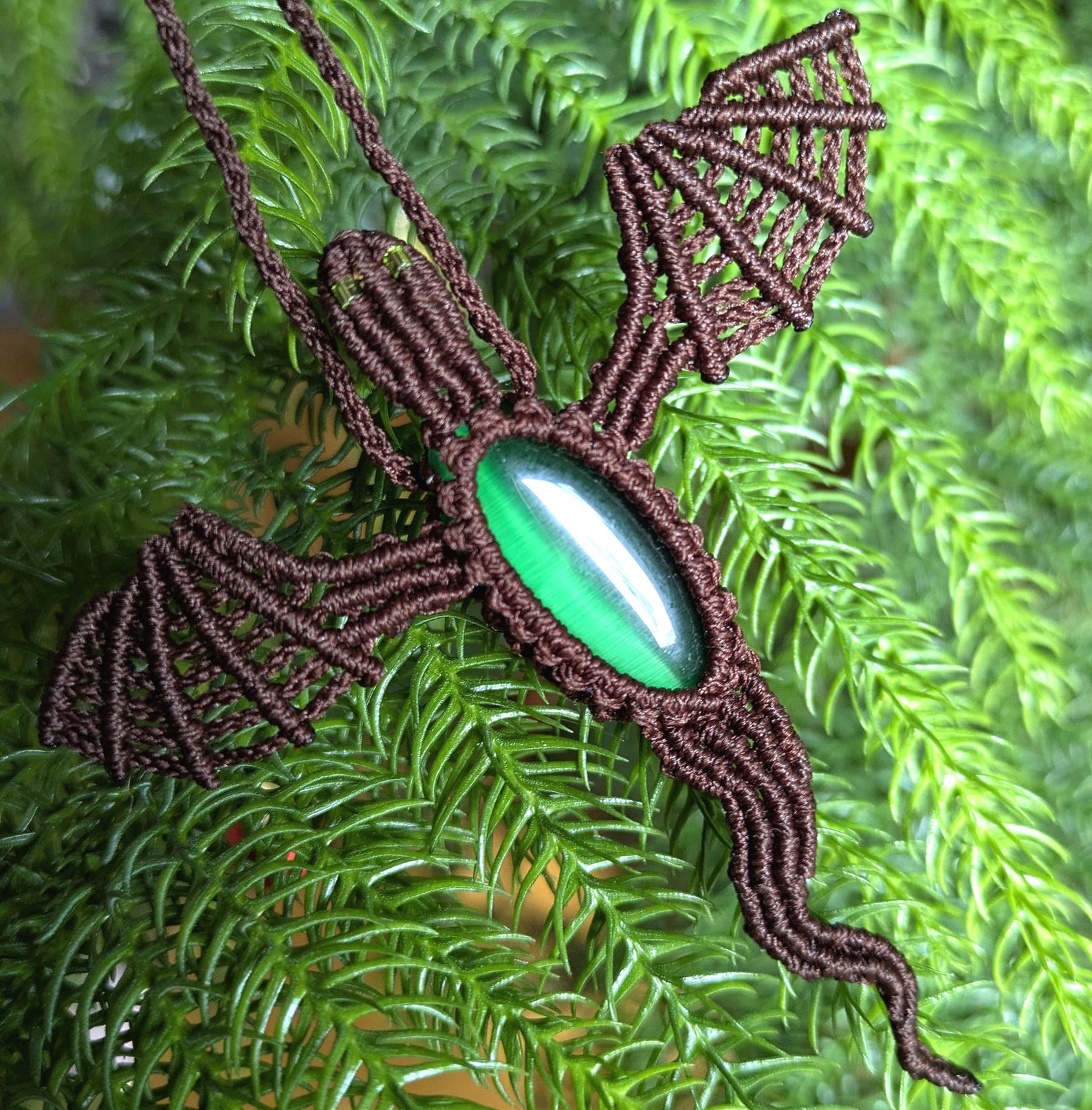 Macrame Dragon Pendant With Cat Eye Stone, Brown and Green Micro ...