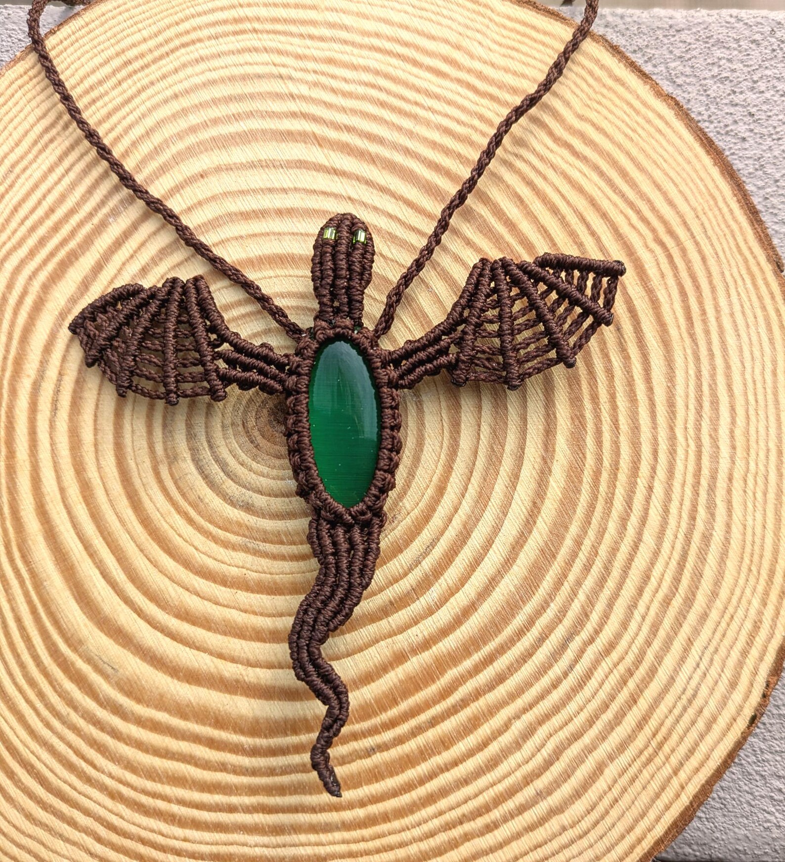 Macrame Dragon Pendant With Cat Eye Stone, Brown and Green Micro ...
