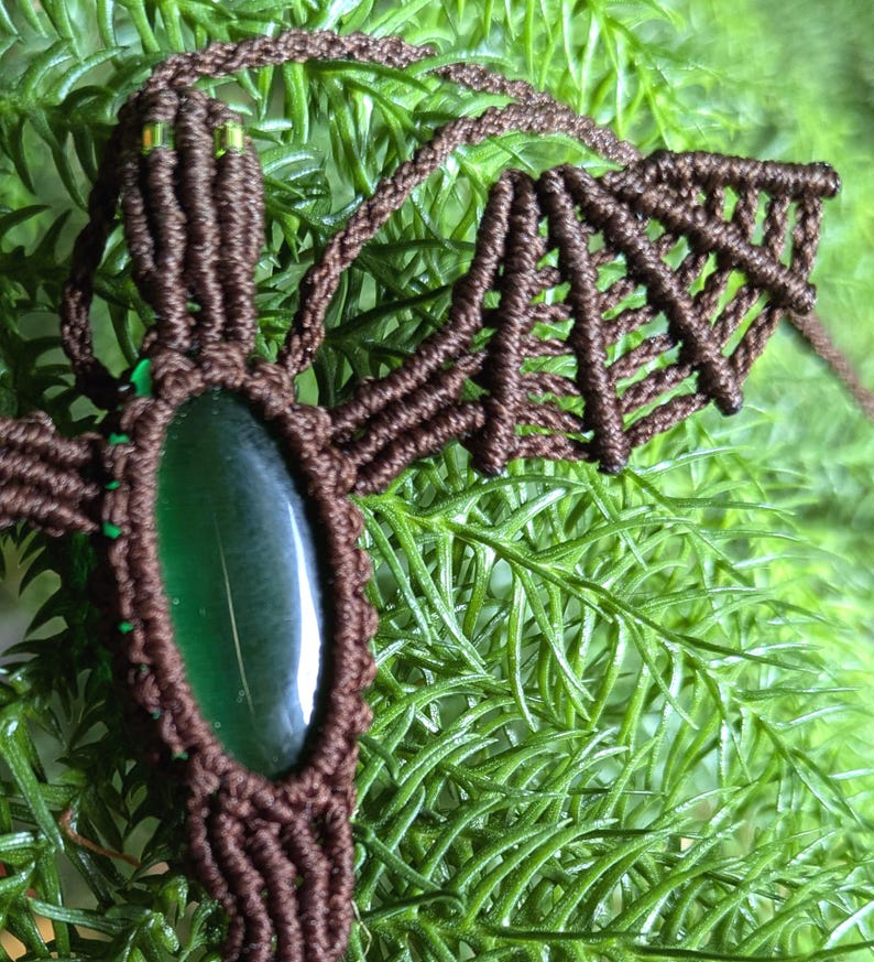 Macrame Dragon Pendant With Cat Eye Stone, Brown and Green Micro ...