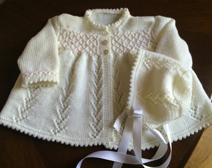 Heirloom Quality Hand Knit Vintage Style Baby Matinee Jacket and Bonnet ...