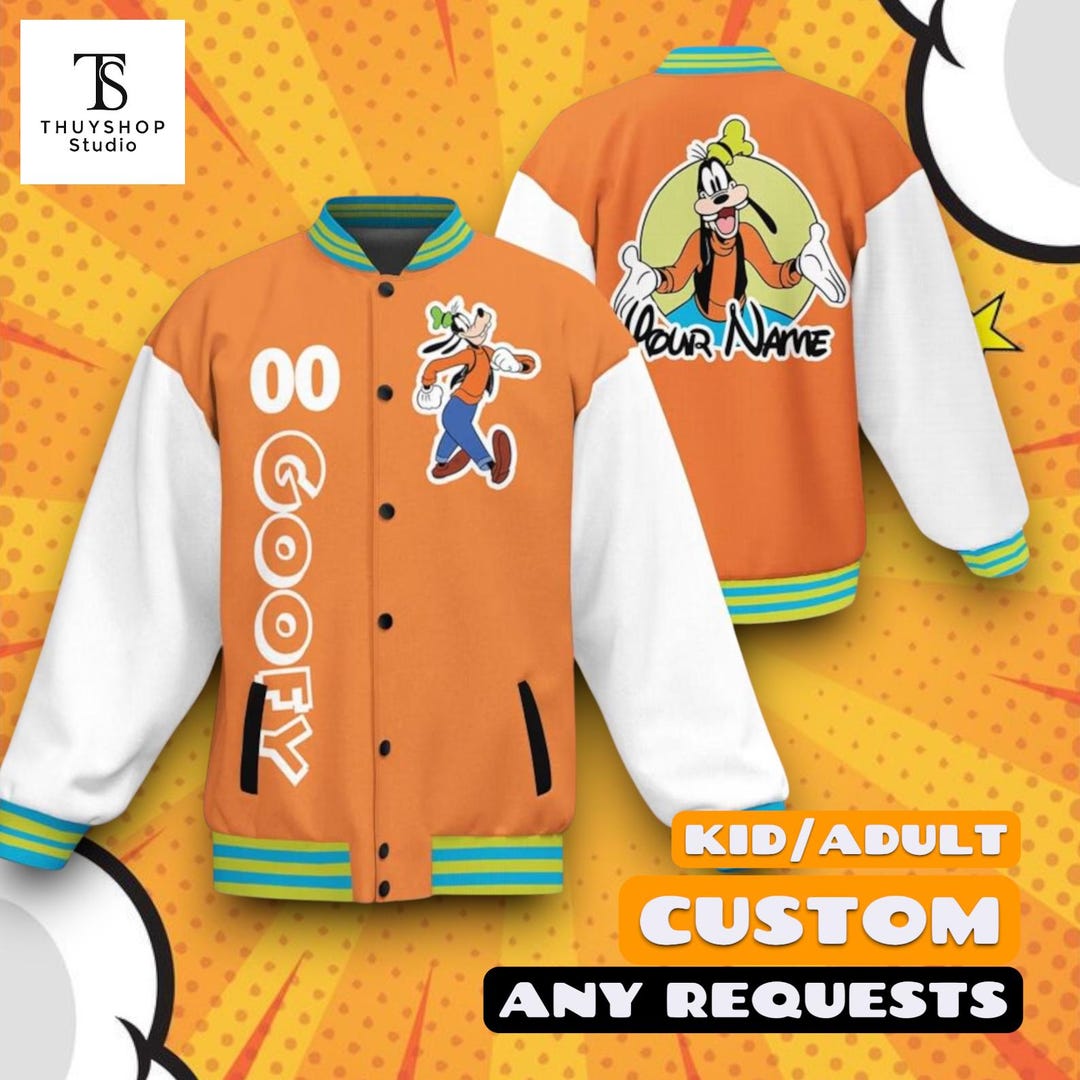 Custom Goofy Orange Varsity Jacket, Personalized Disney Baseball Jacket ...