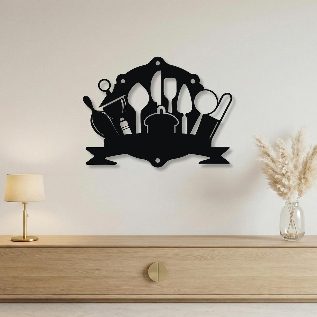 Metal Kitchen Wall Decor With Chef Tools – Modern Culinary Wall Art for ...