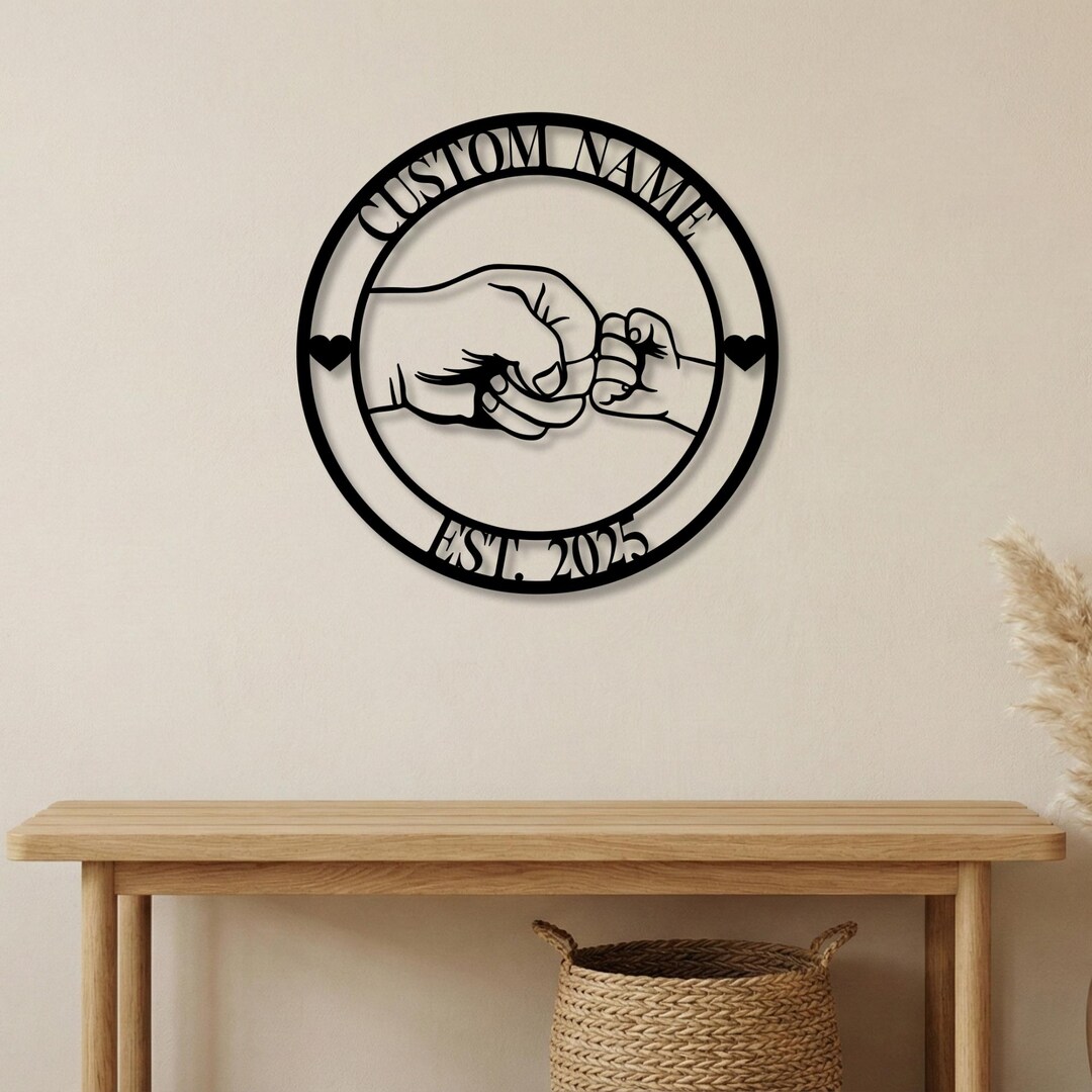 Personalized Fist Bump Metal Wall Art, Custom Name Metal Sign With Date ...
