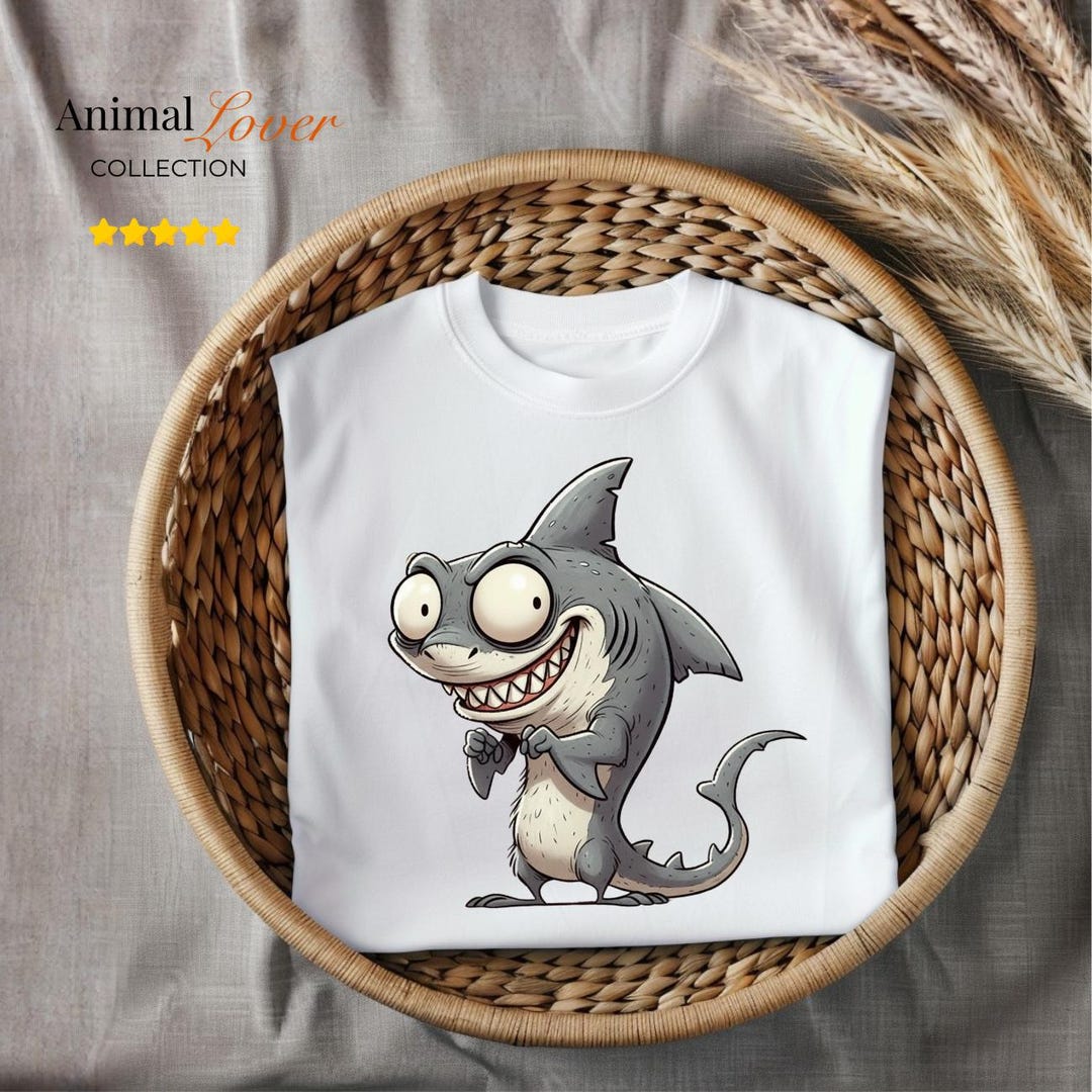 Funny Overstimulated Shark Cartoon T-shirt, Quirky Animal Art - Etsy