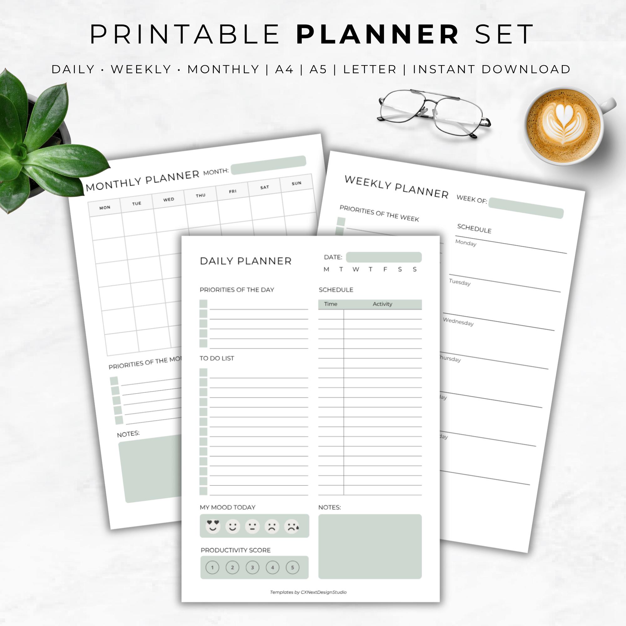 Printable Planner Bundle – Daily, Weekly & Monthly | A4, A5, Letter ...